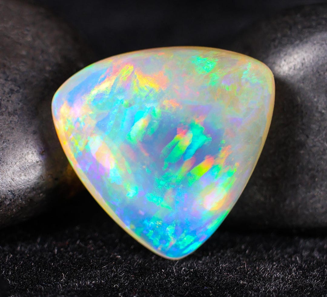 30.35 Crt, Multi Rainbow Fire Trillion Cabochon Opal for Making Jewelry, Big Size Opal Stone ...