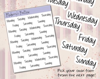 DAYS of the WEEK Script Planner Stickers Juliesplans / Julie Garza Font ...