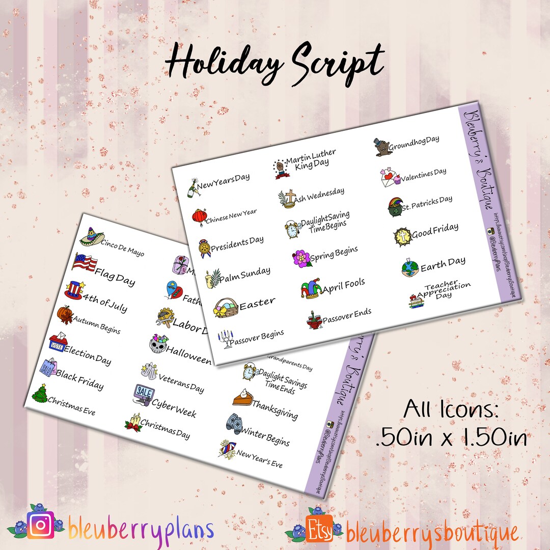 Full Year Holiday Icons and Script - Etsy