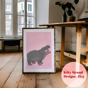 Moo Deng Art Print - Baby Hippo Wall Art - Pink Animal Decor - Gallery ...