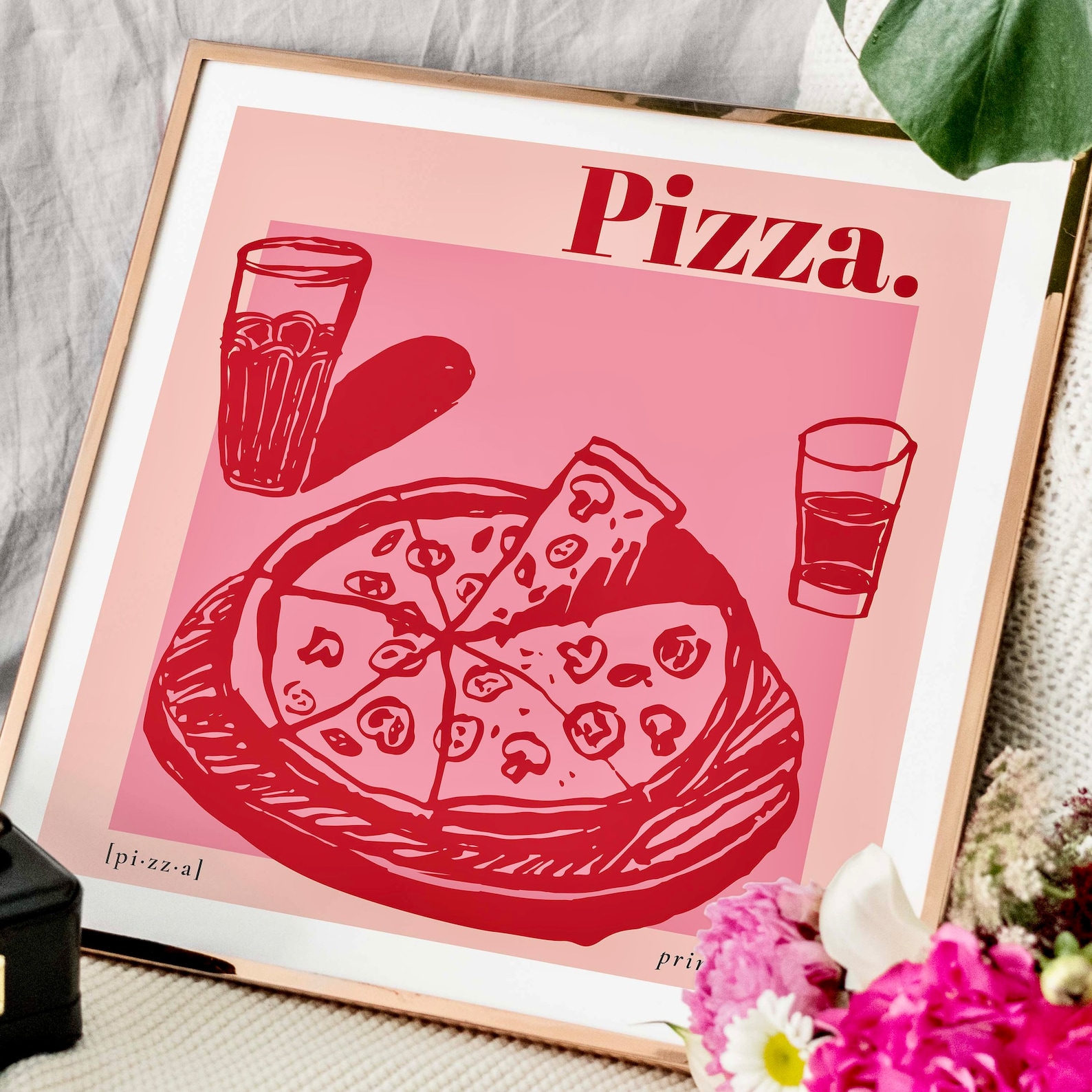 Printable Pink Pizza Art Print Pink And Red Kitchen Wall Art Etsy