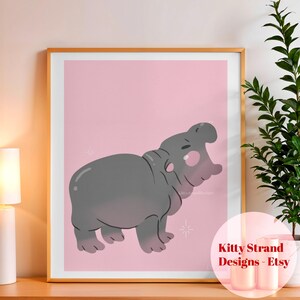 Moo Deng Art Print | Baby Hippo Wall Art | Pink Animal Wall Decor ...