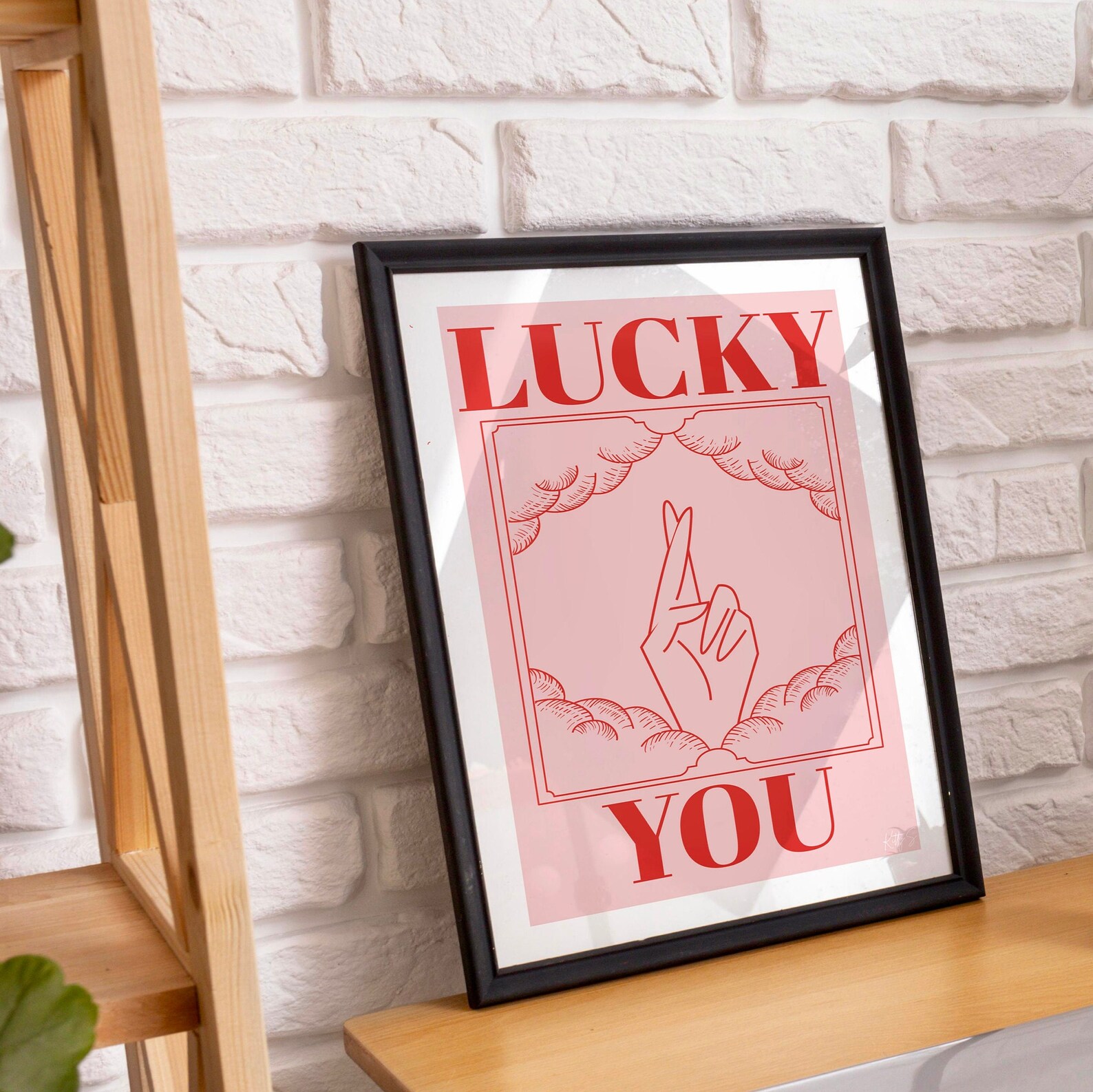Printable Lucky Art Print Pink & Red Luck Art Lucky Girl - Etsy