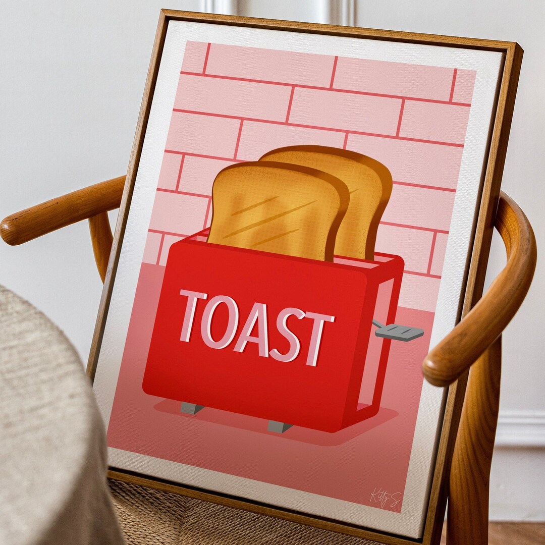 Printable Toast Art Print Digital Food Art DIY Gift pink Kitchen Wall ...