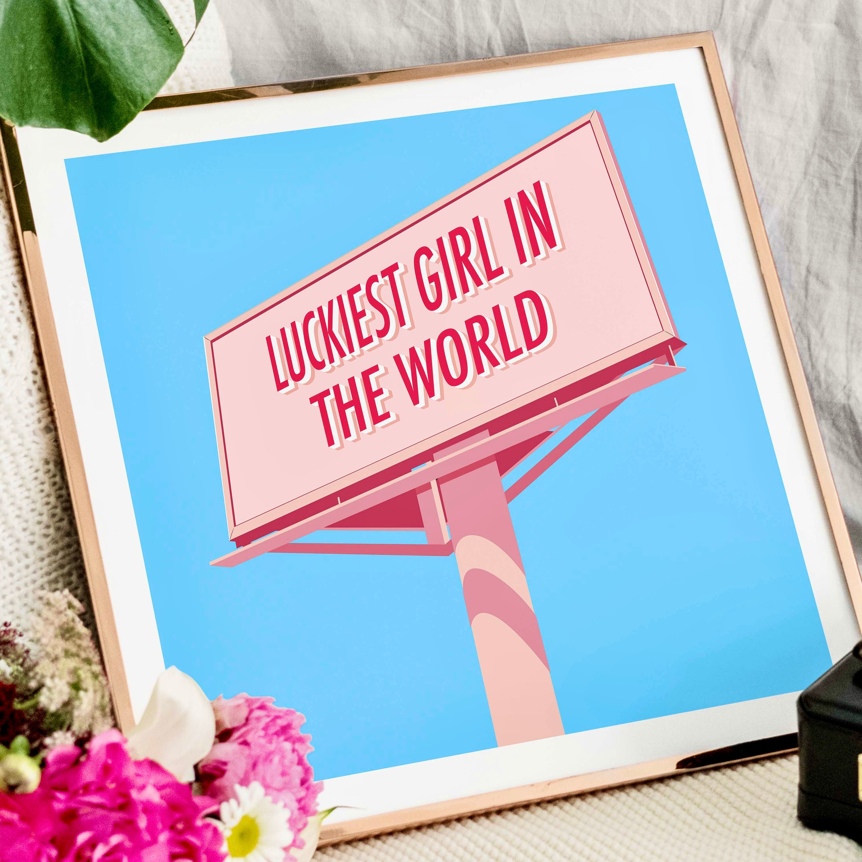 Lucky Girl Art Print Lucky Aesthetic Art Print Pink & Blue - Etsy UK