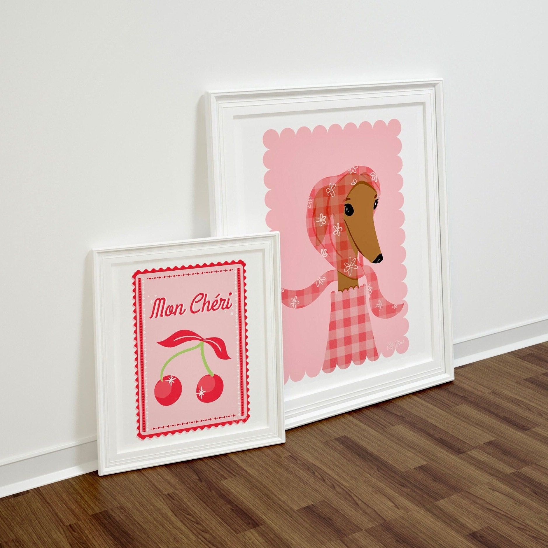Pink Greyhound Art Print: Dog in Bonnet Illustration (digital Download ...