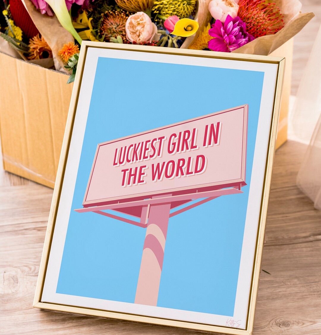 Lucky Girl Art Print Lucky Aesthetic Art Print Blue Wall Art Lucky Girl ...