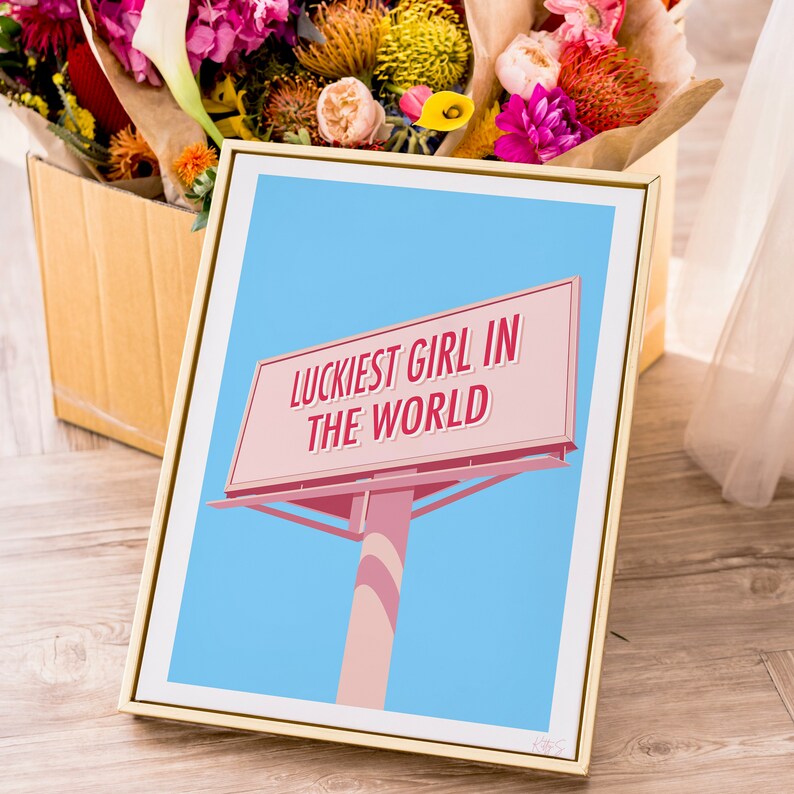Lucky Girl Art Print Lucky Aesthetic Art Print Pink & Blue - Etsy UK