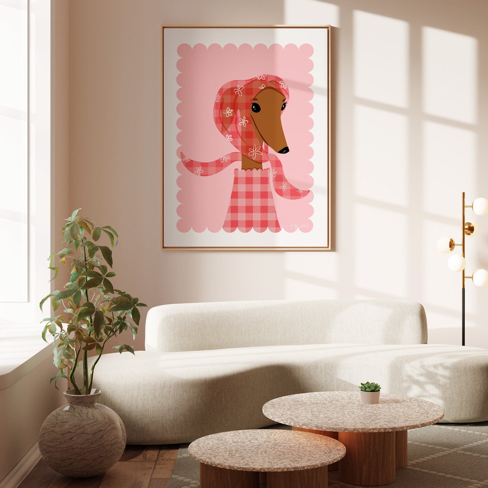 Pink Greyhound Art Print: Dog in Bonnet Illustration (digital Download ...