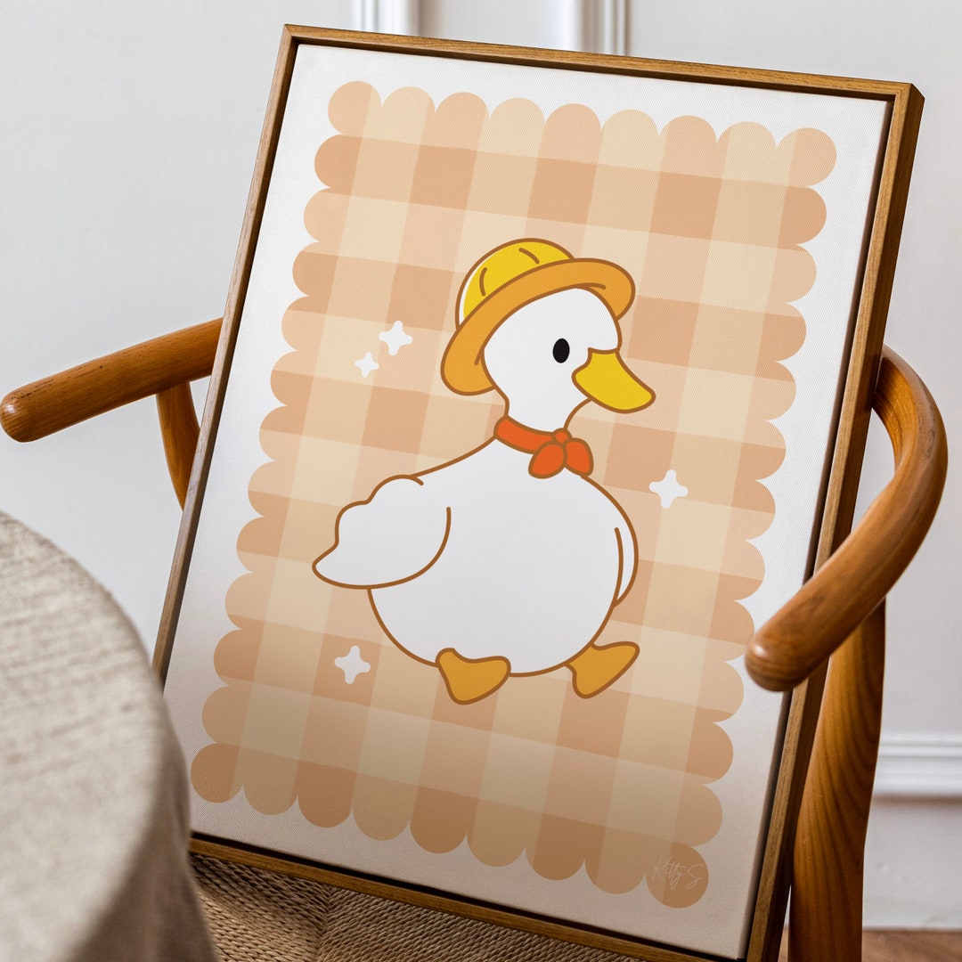 Cute Duck Art Print | Duck Aesthetic Art Print | Gingham Art | Kawaii ...