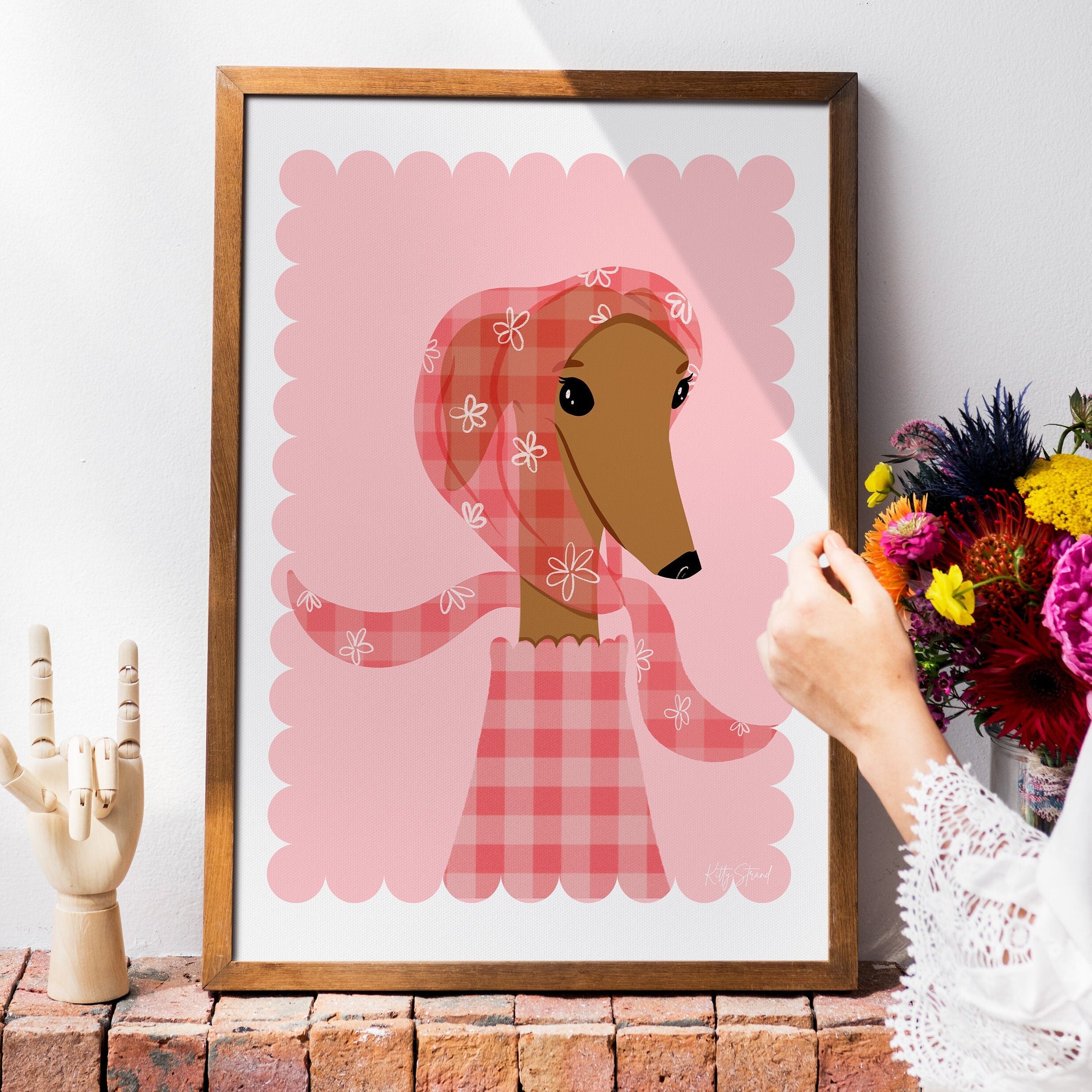 Pink Greyhound Art Print: Dog in Bonnet Illustration (digital Download ...