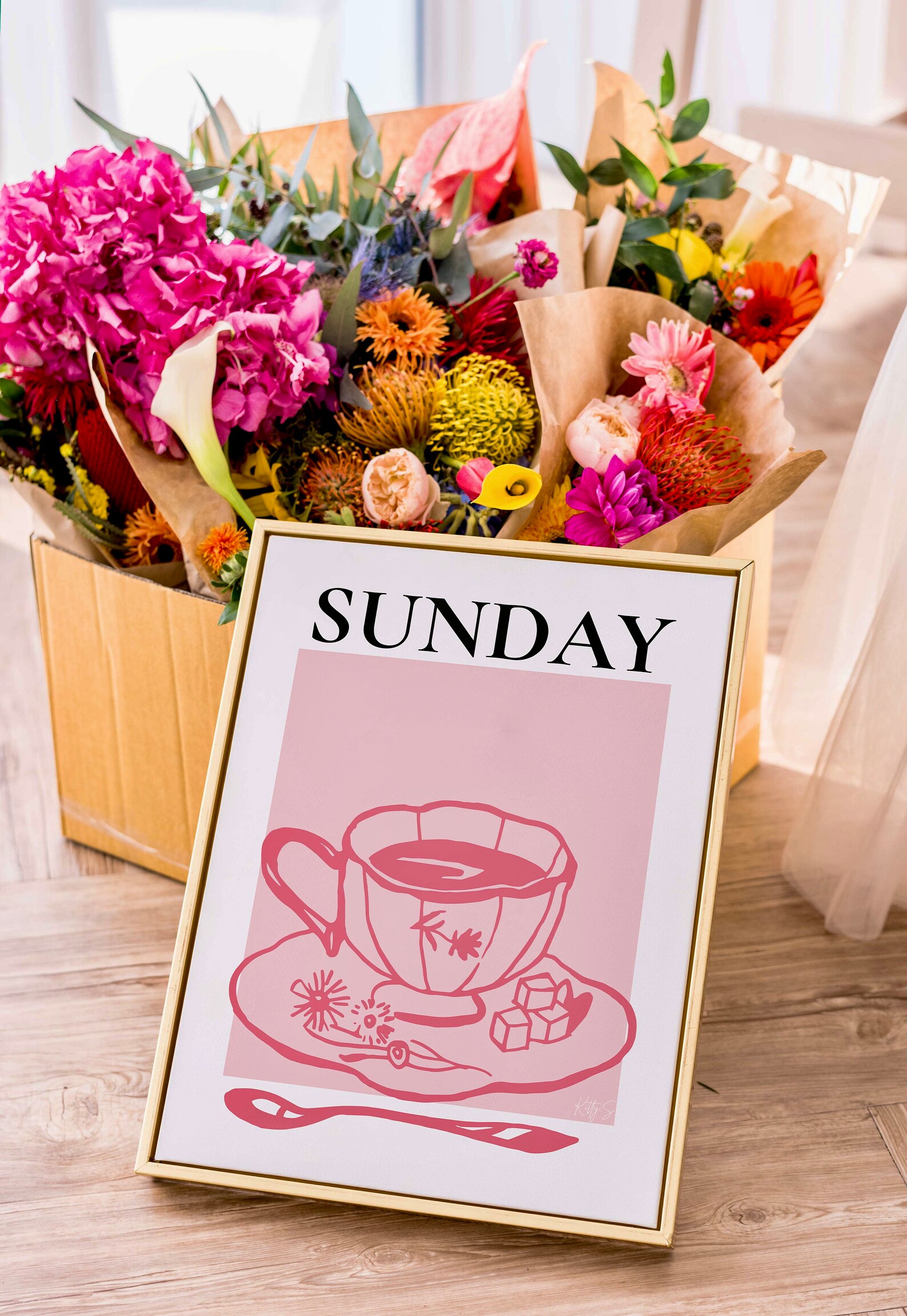 Pink Sunday Teacup Digital Download Art Print Sunday - Etsy