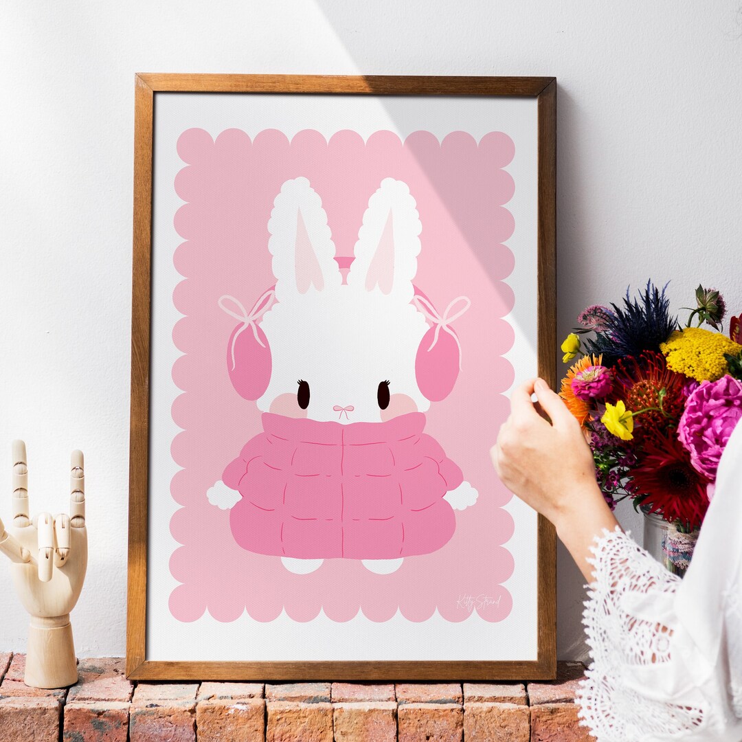 Printable Pink Bunny Art Print Bunny Aesthetic Art Cold Winter ...