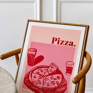 Pizza Art Print Pink & Red Kitchen Wall Art - Etsy