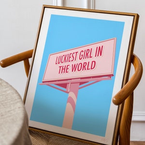 Lucky Girl Art Print Lucky Aesthetic Art Print Blue Wall Art Lucky Girl ...