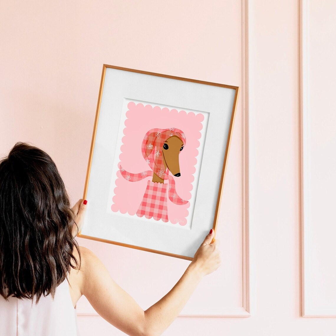 Pink Greyhound Art Print: Dog in Bonnet Illustration (digital Download ...