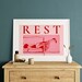 Rest Art Print Horizontal Art Print Above Bed Art Print Red & Pink Line ...