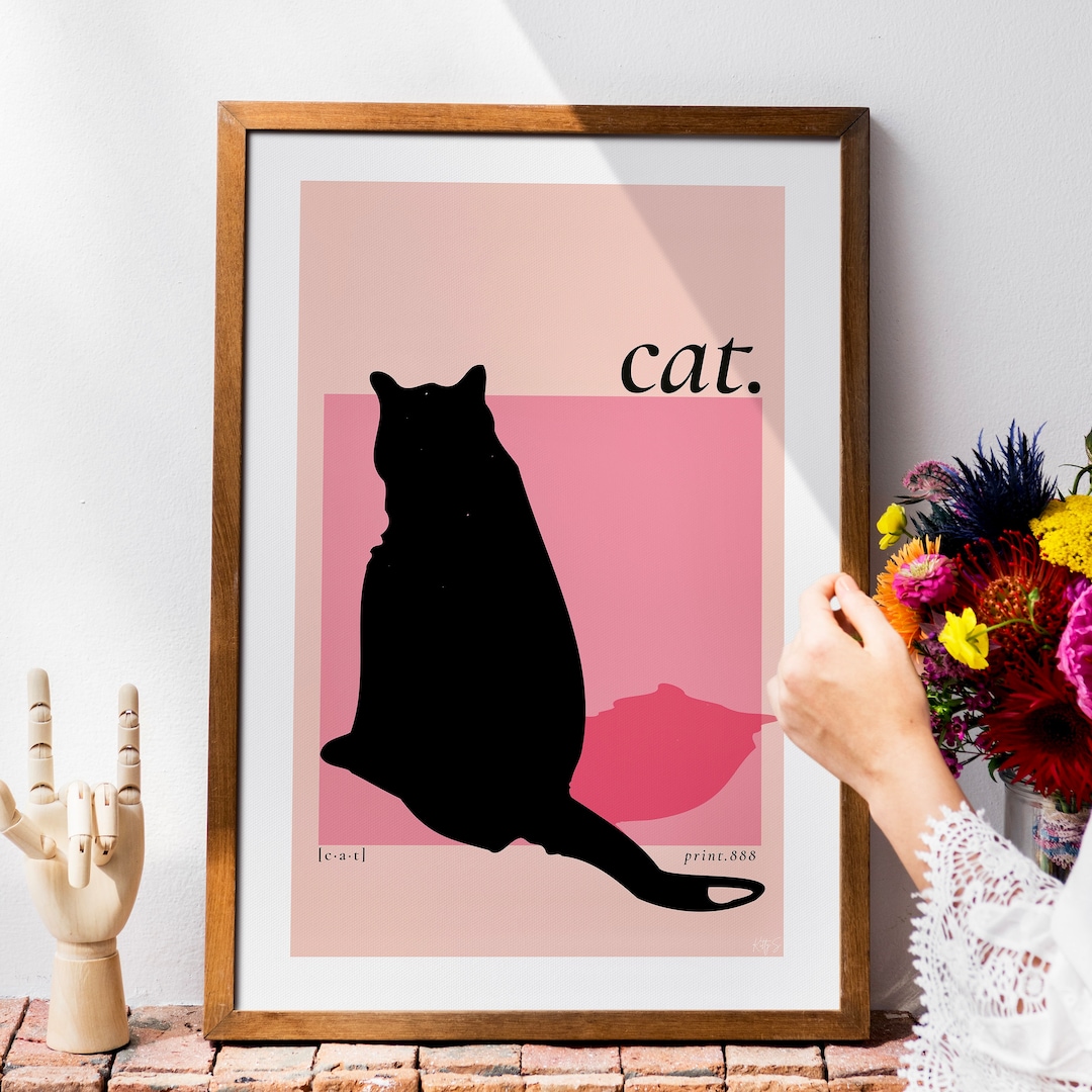 Cat Art Print Mid-century Cat Poster Retro Cat Art Print gallery Wall Art Vintage Cat Poster ...