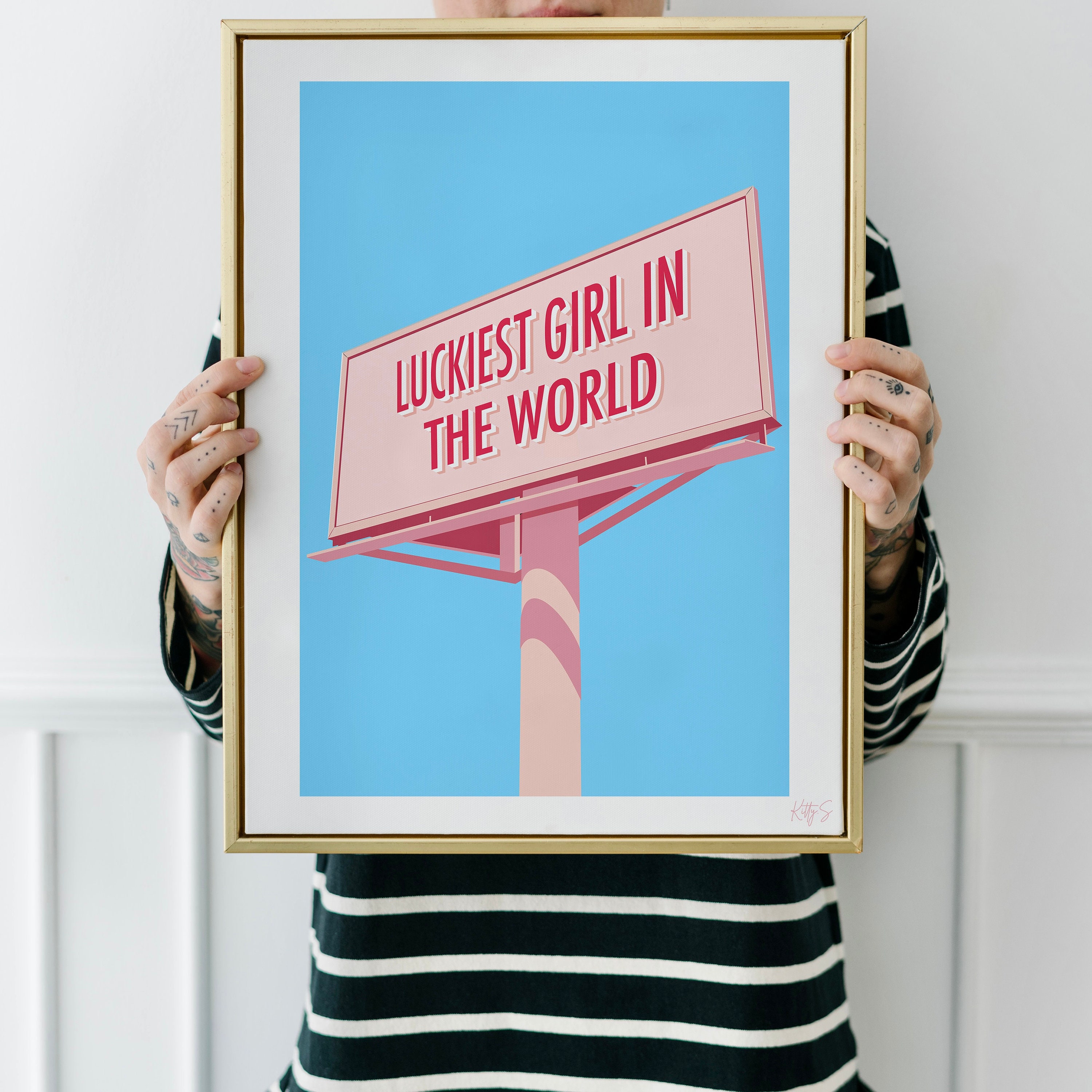 Lucky Girl Art Print Lucky Aesthetic Art Print Pink & Blue - Etsy UK