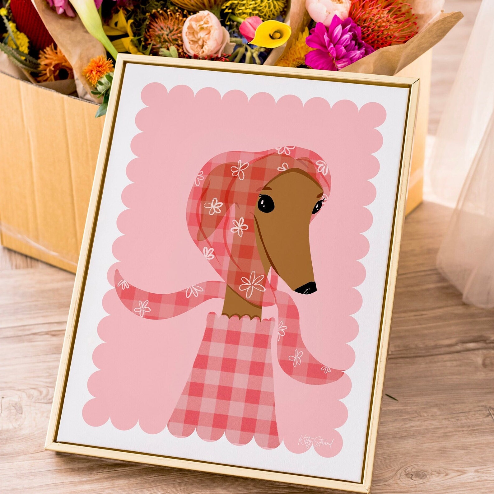 Pink Greyhound Art Print: Dog in Bonnet Illustration (digital Download ...