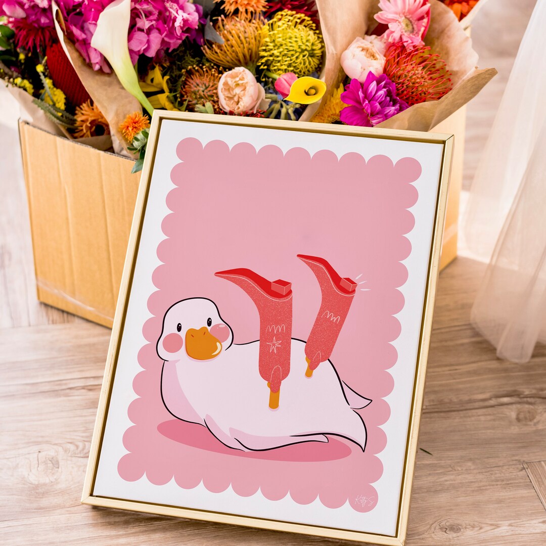 Howdy Partner Duck Art Print cowboy Art Duck Aesthetic Art Print Pink ...