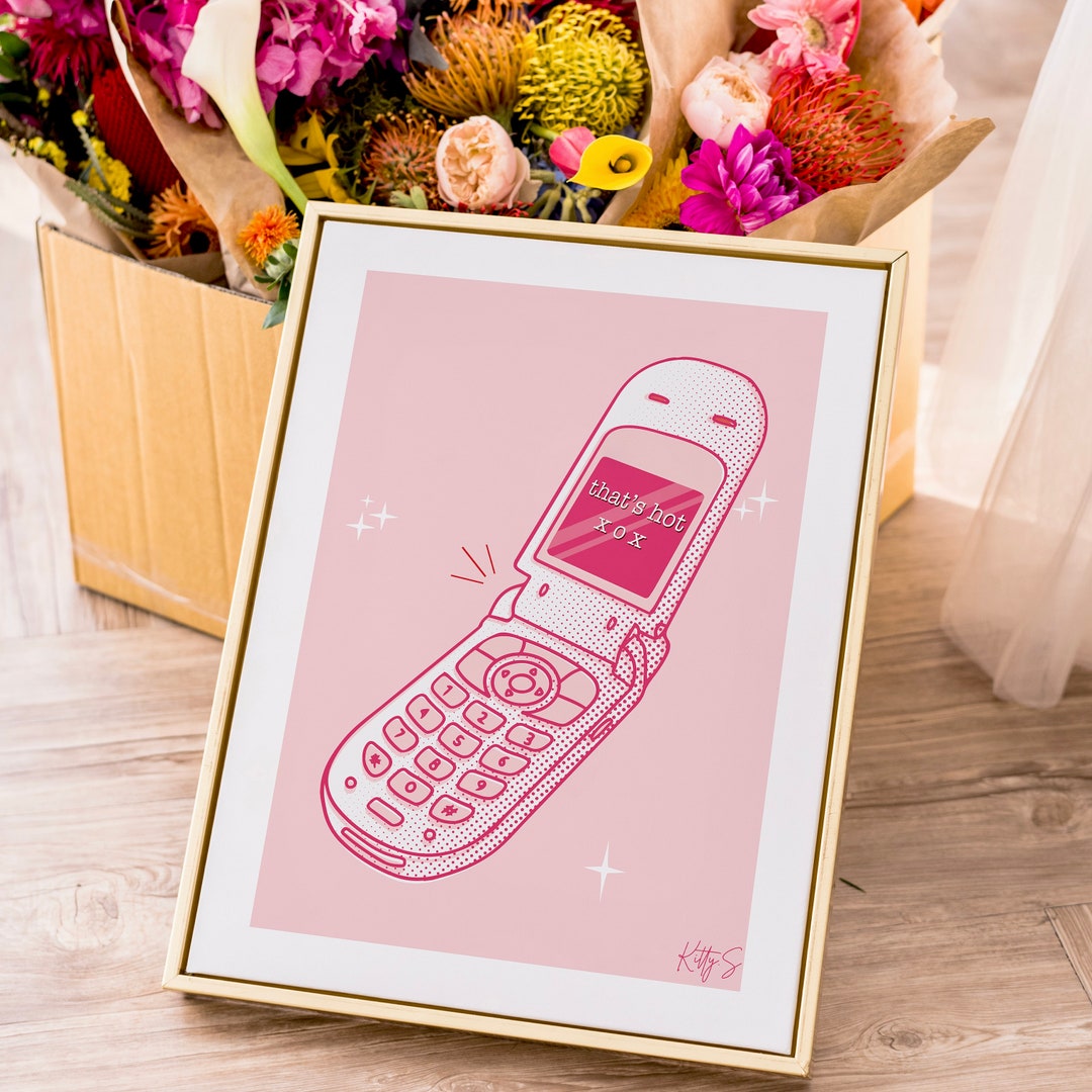 Pink 90s Flip Phone Print Pink Y2K Aesthetic Art Print 90s - Etsy