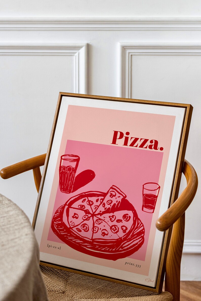 Printable Pink Pizza Art Print Pink And Red Kitchen Wall Art Etsy