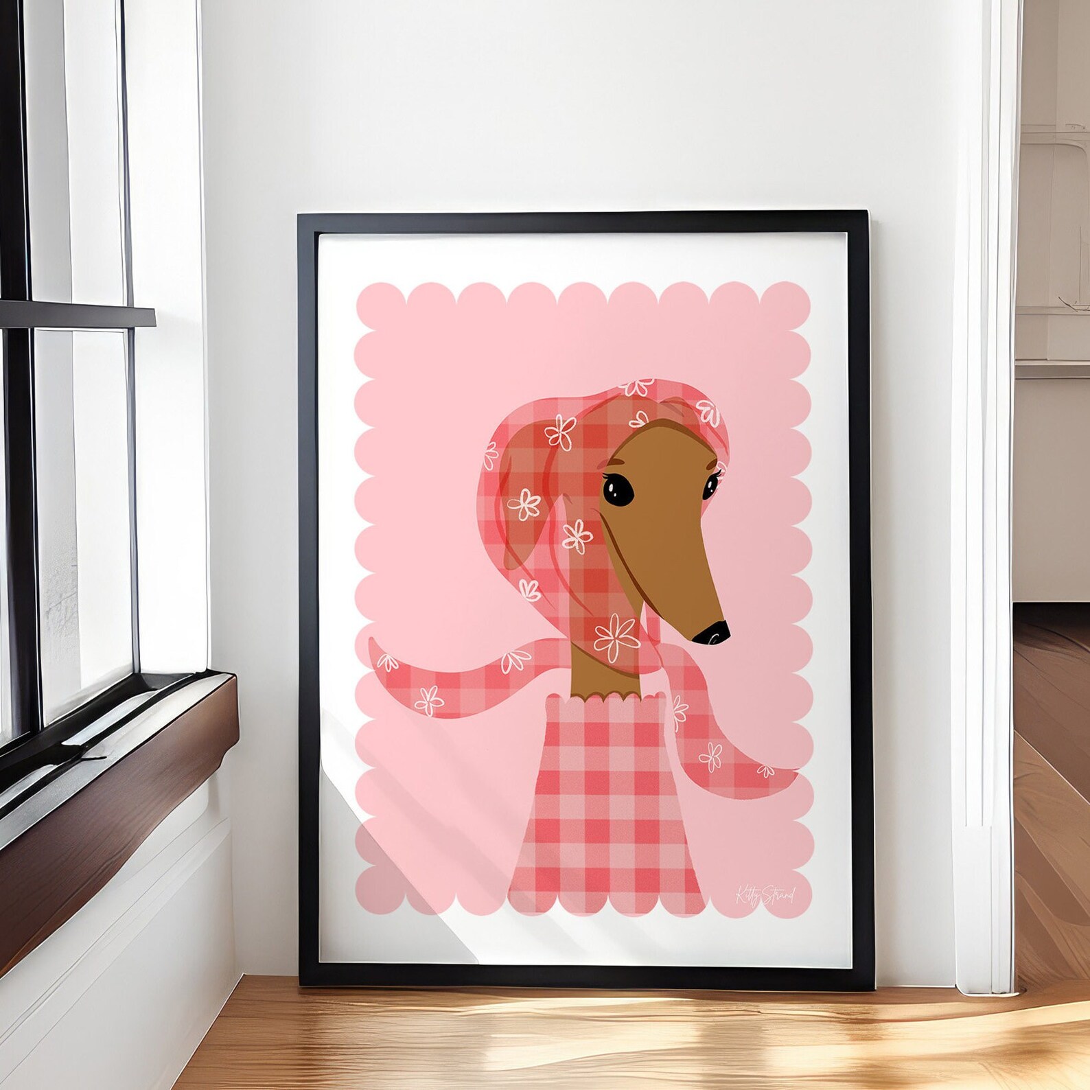 Pink Greyhound Art Print: Dog in Bonnet Illustration (digital Download ...