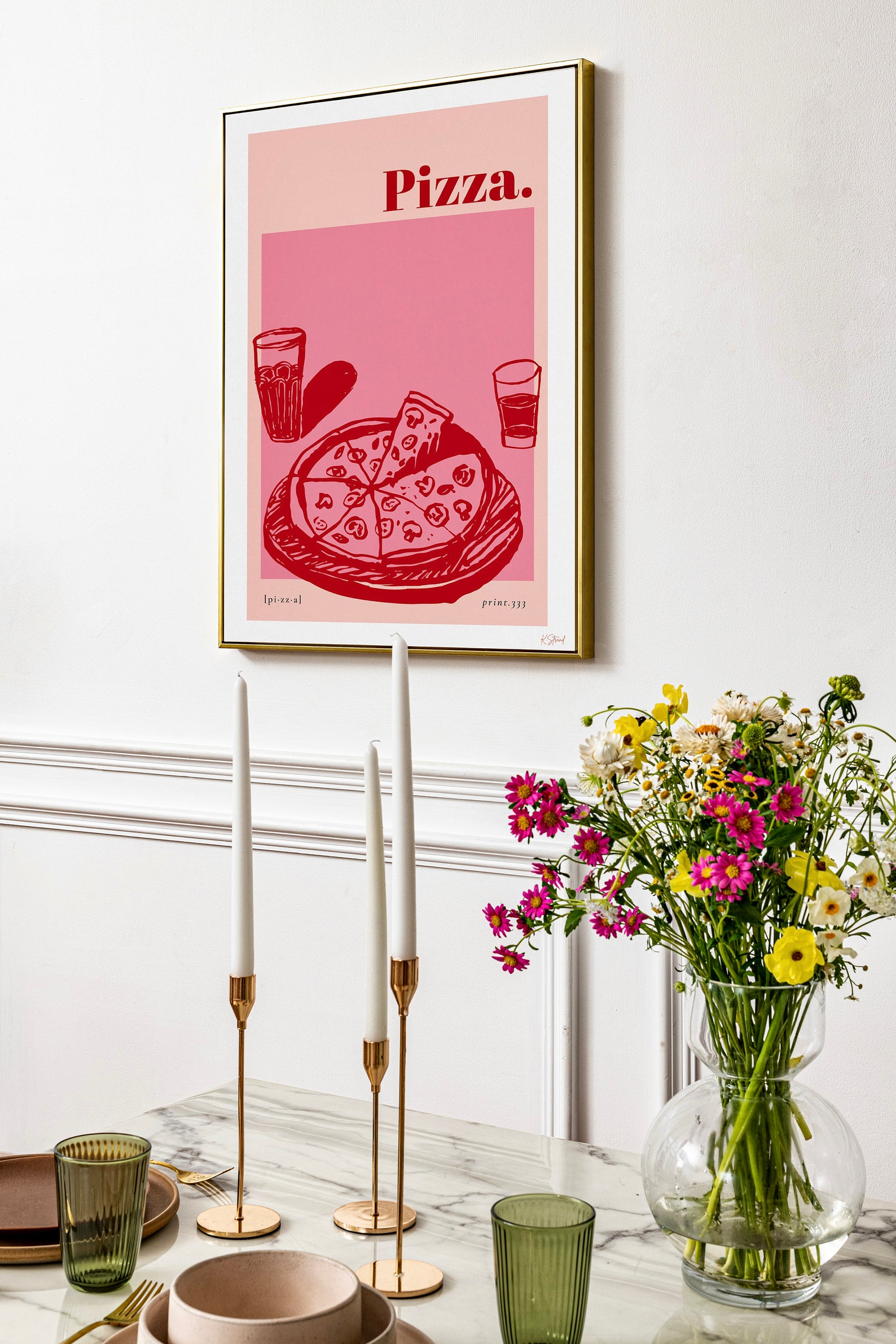 Printable Pink Pizza Art Print Pink & Red Kitchen Wall Art - Etsy