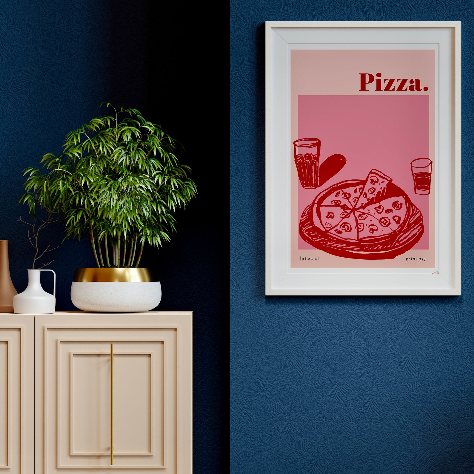 Printable Pink Pizza Art Print Pink And Red Kitchen Wall Art Etsy