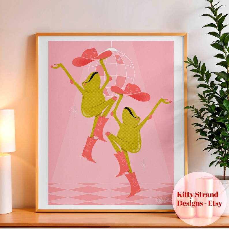 Dancing Frog Art Print: Cowgirl Western Pink Gallery Wall Decor - Etsy UK