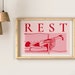 Rest Art Print Horizontal Art Print Above Bed Art Print Red & Pink Line ...