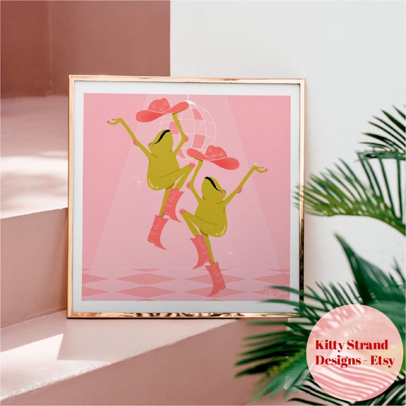 Dancing Frog Art Print: Cowgirl Western Pink Gallery Wall Decor - Etsy UK