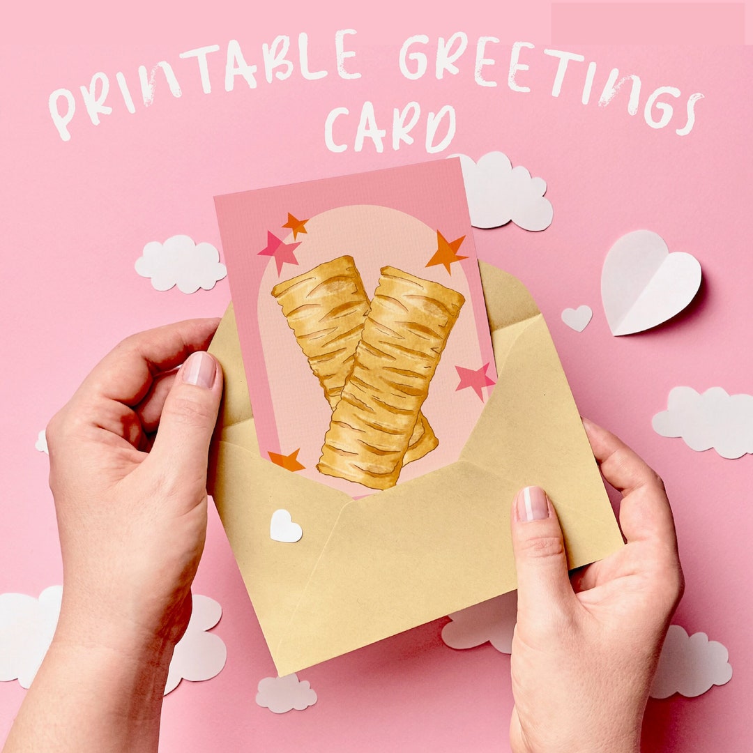 Printable Greetings Card Sausage Roll Birthday Card Cute Birthday Card Food Greetings Gift ...