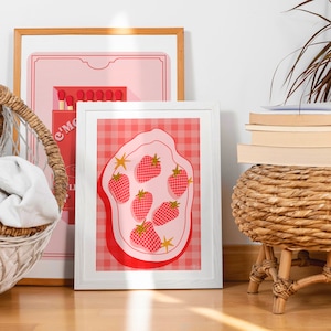 Strawberry Art Print | Fruit Poster | Colourful Kitchen Wall Art ...