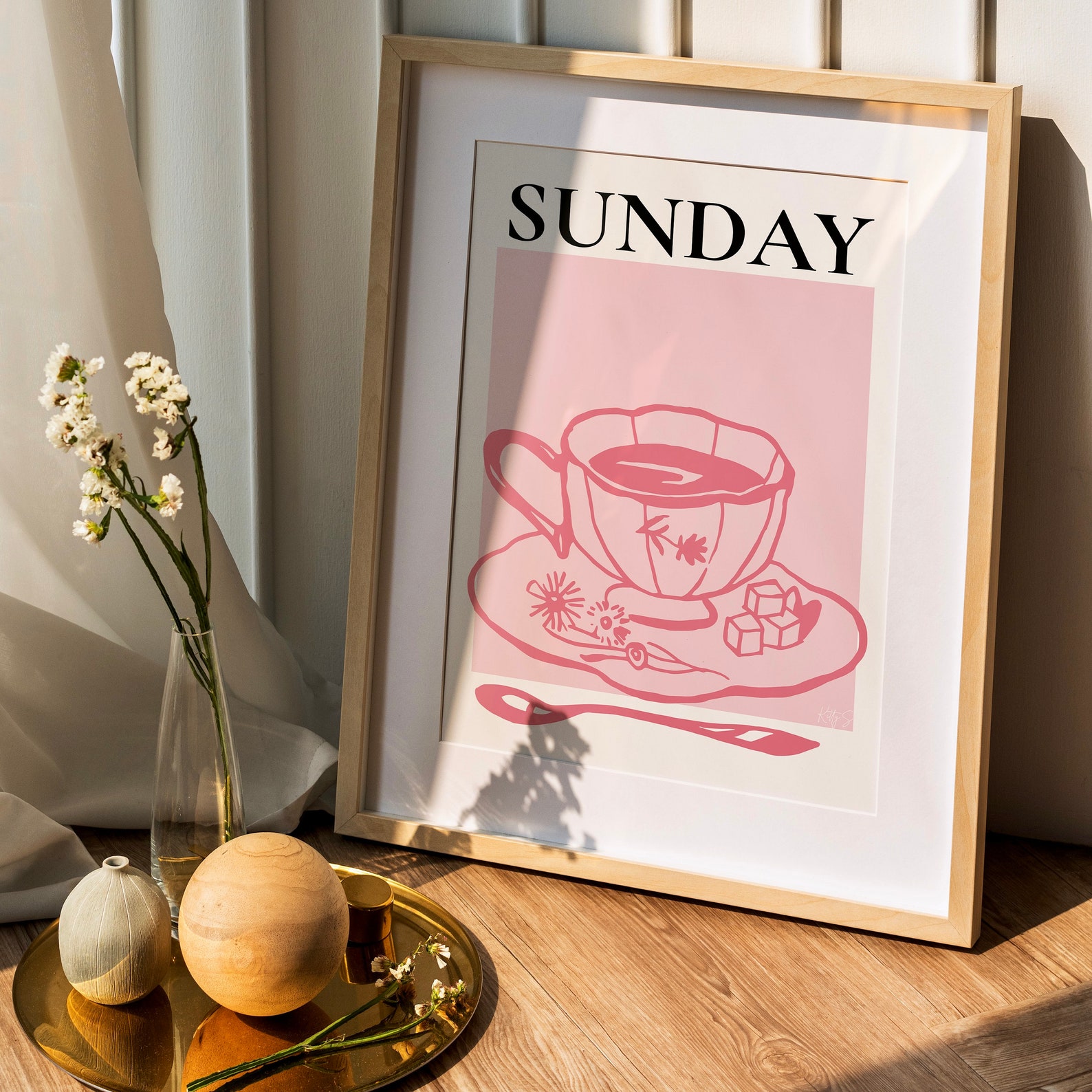 Pink Sunday Teacup Digital Download Art Print Sunday - Etsy
