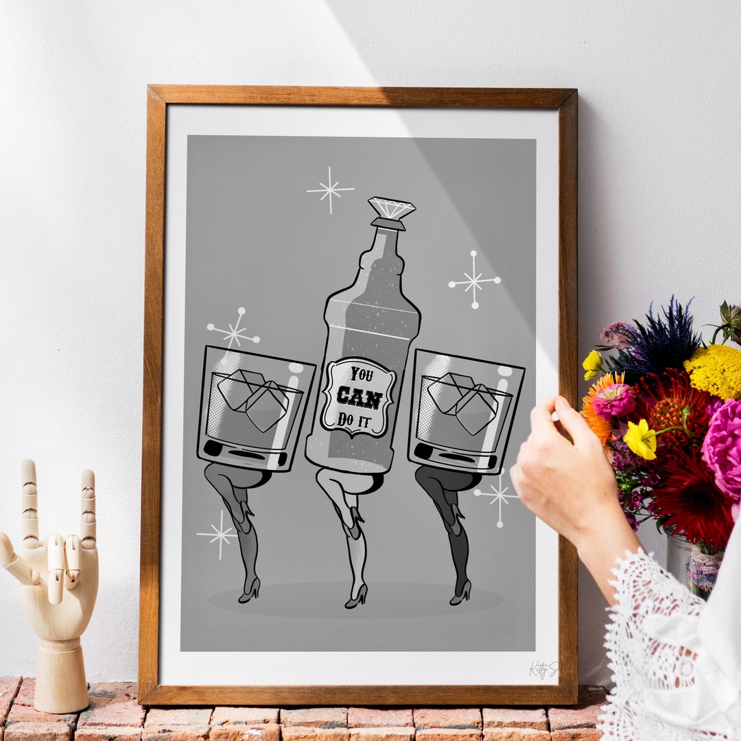 Printable Monochrome Retro Art Print Vintage 60s Bar - Etsy