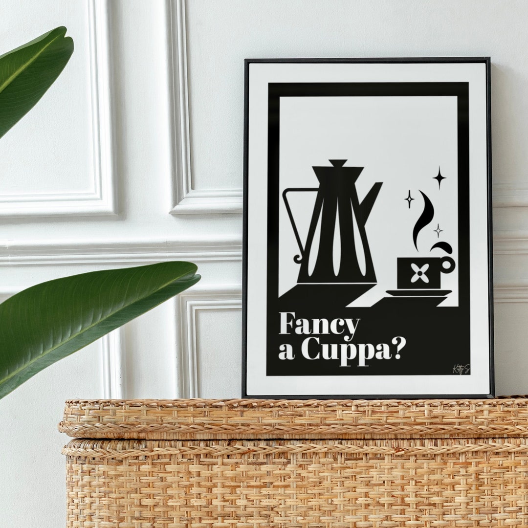 Fancy A Cuppa, Retro Kitchen Art Print Monochrome Art Print Retro ...
