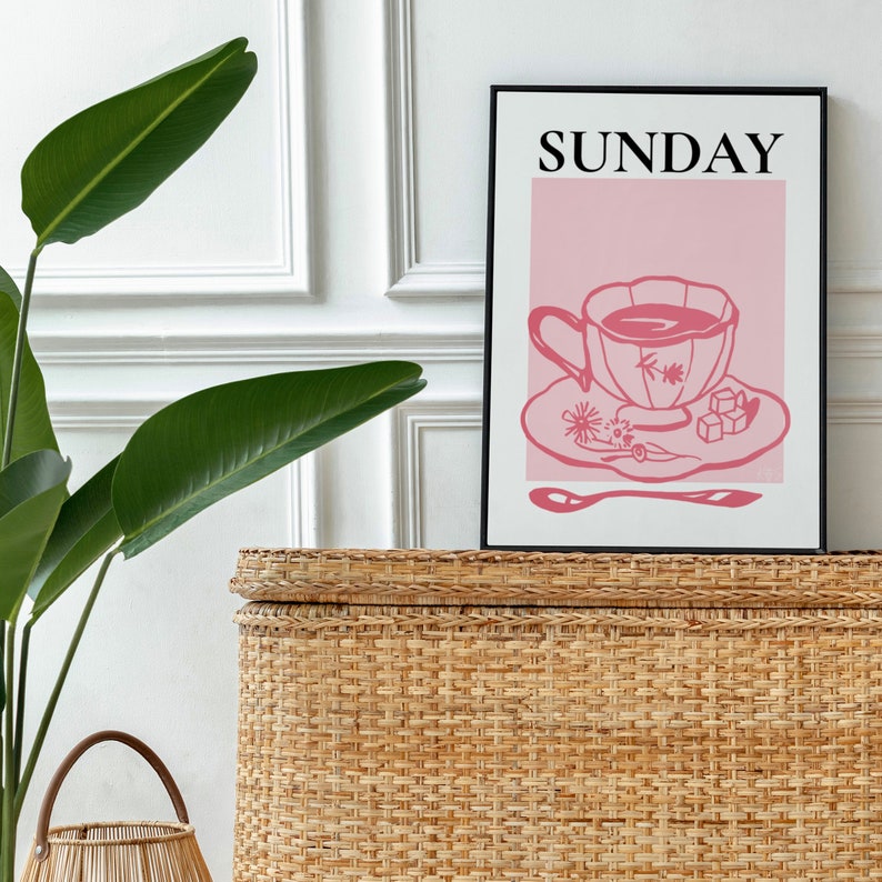 Pink Sunday Teacup Digital Download Art Print Sunday - Etsy