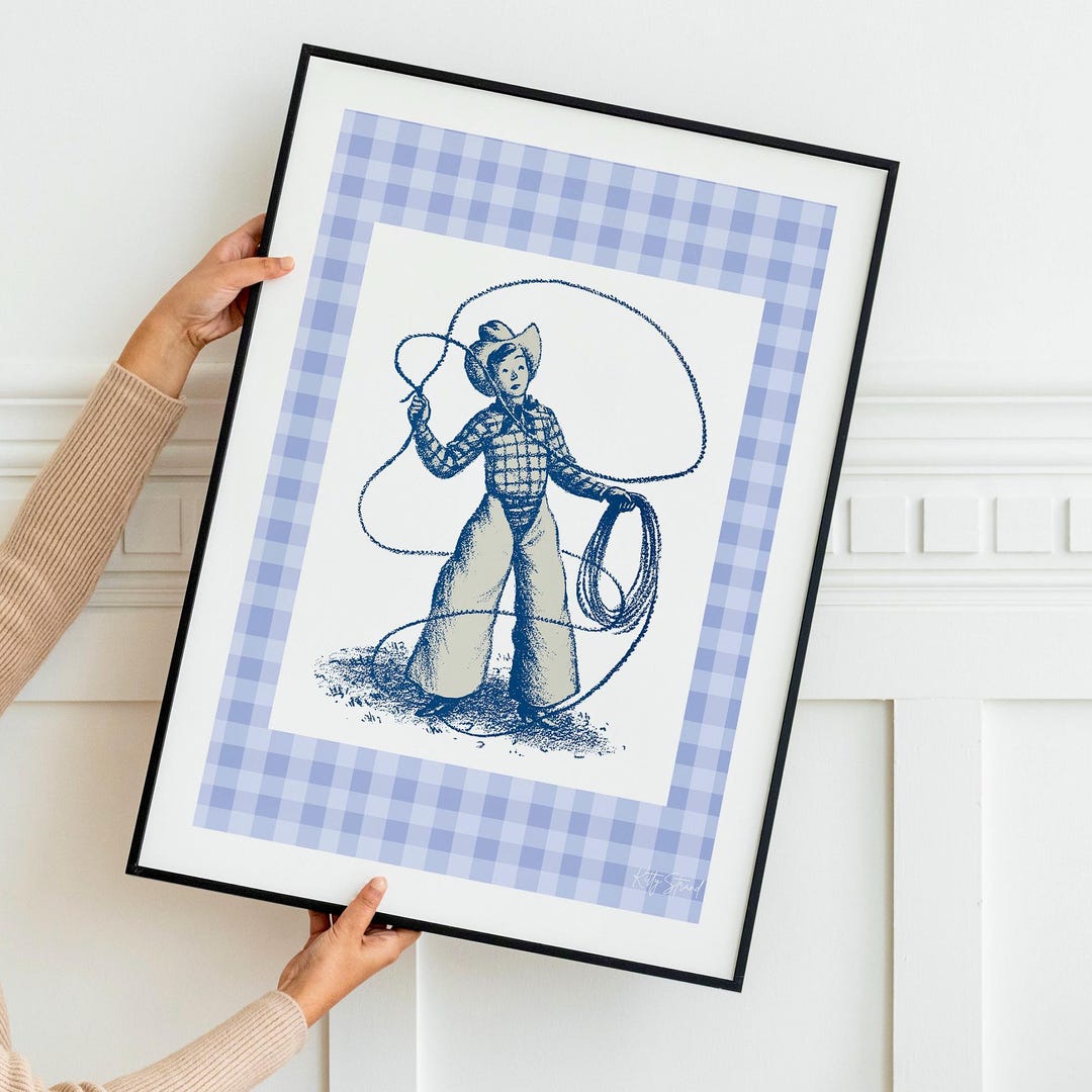 Blue Cowboy Art Print - Western Wall Decor - Gallery Wall Art - Boys ...