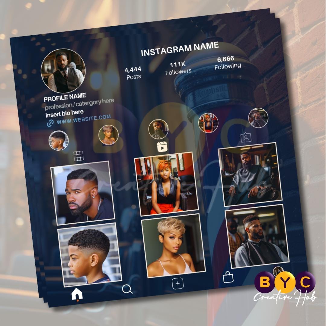 Barber Instagram Profile Canva Design, Social Media Template, Stylish ...