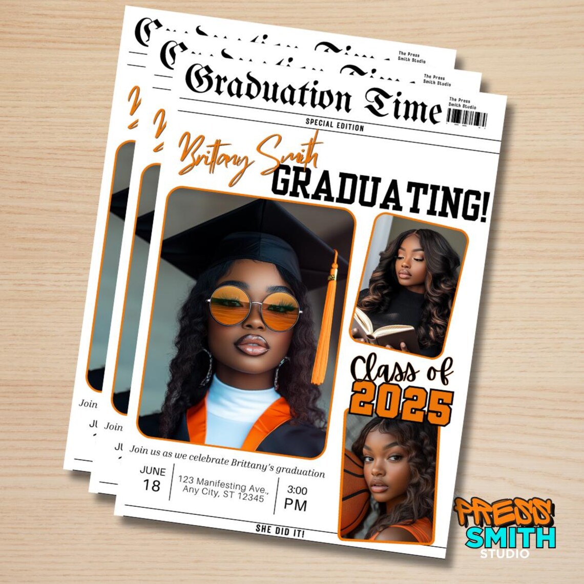 Newspaper Style Graduation Invitation | Canva Template | Vintage ...