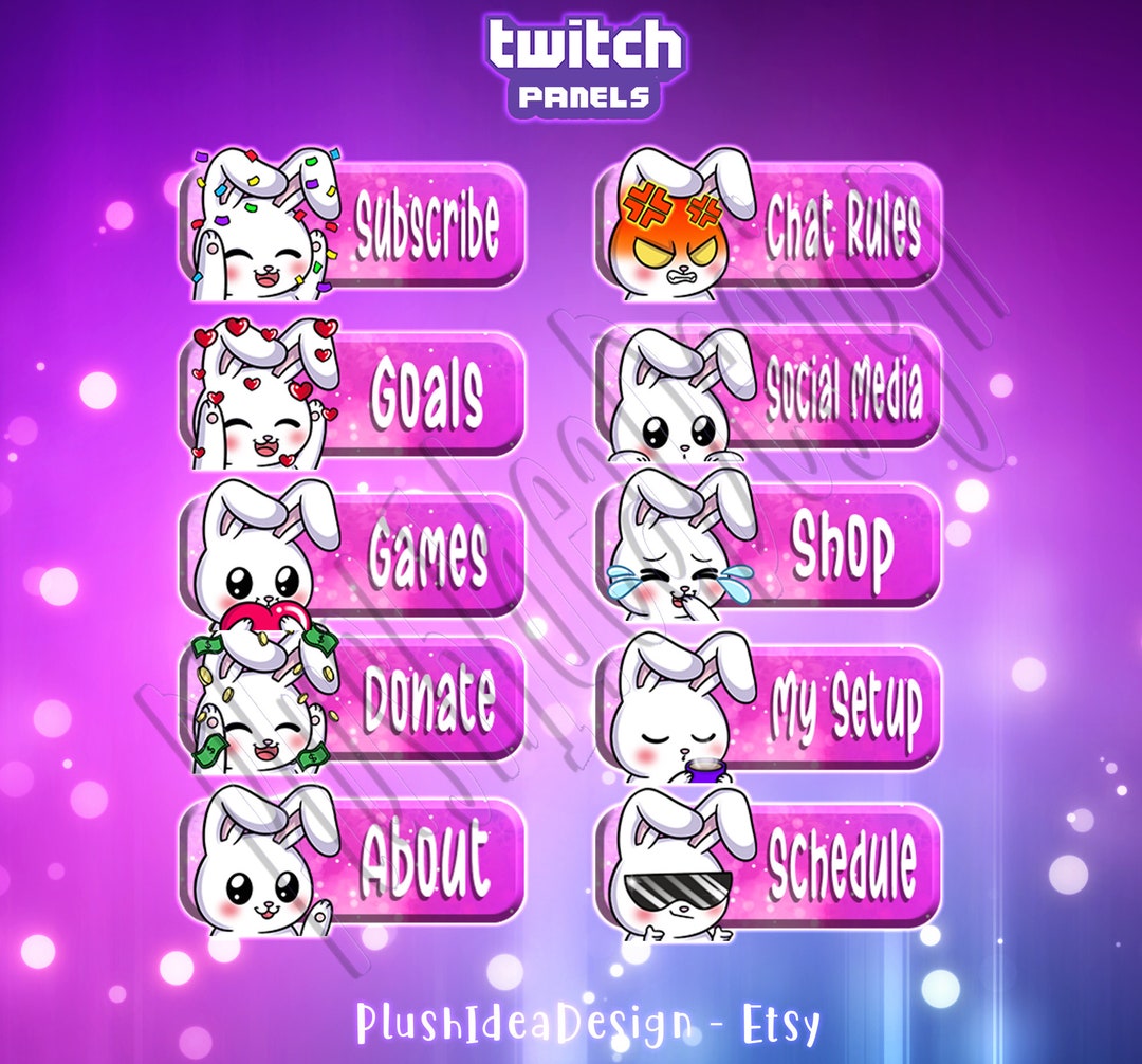 Cute Bunny Panels - 10 Twitch Panels Package - Graphics for Streamer ...