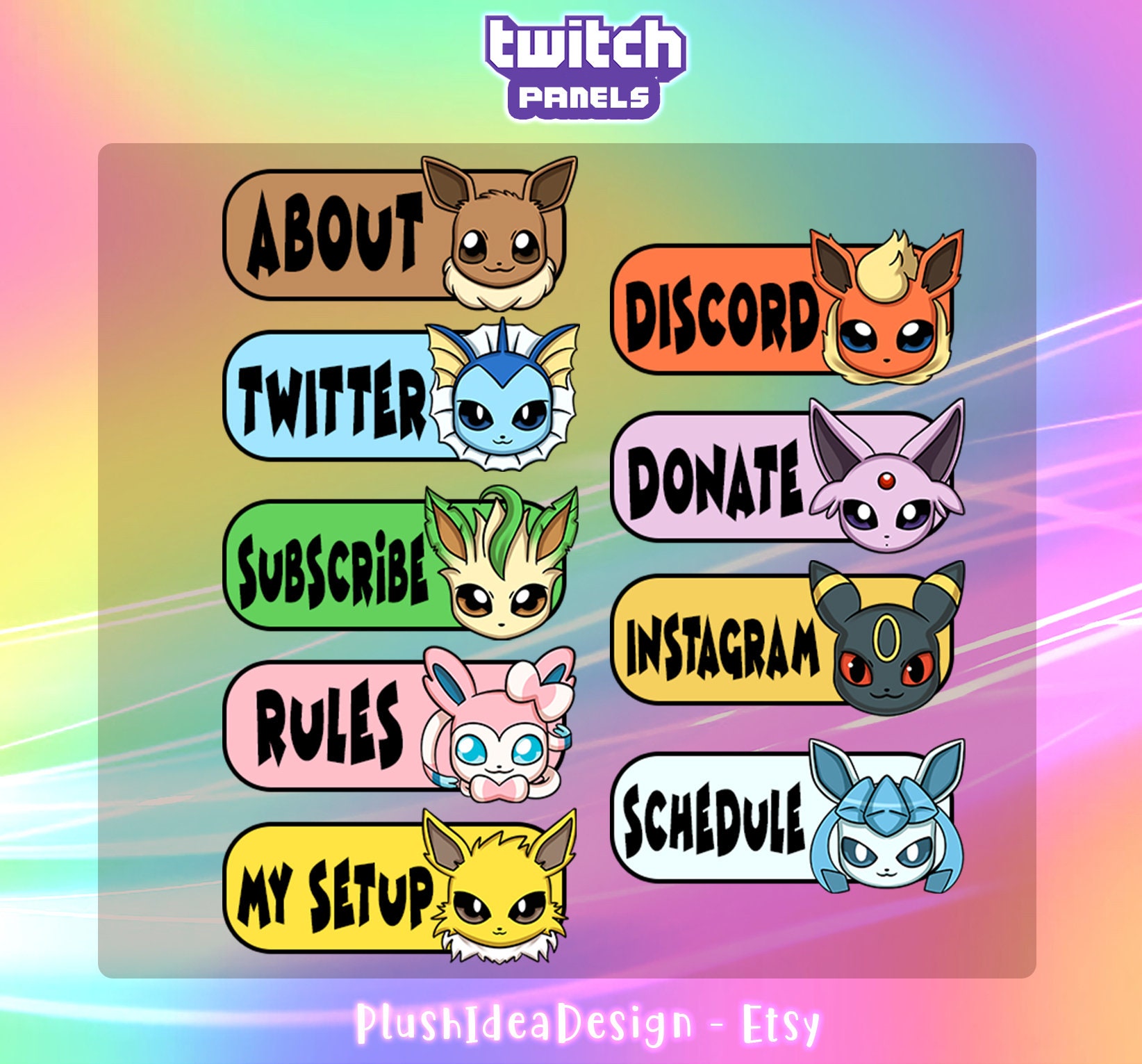 Cute Pokemon Theme Panels 9 Twitch Panel Package Graphics for Streamer ...
