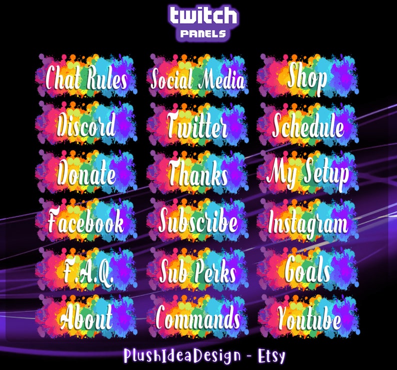 Rainbow Color Splash 18 Twitch Panel Package Graphics for Streamer - Etsy