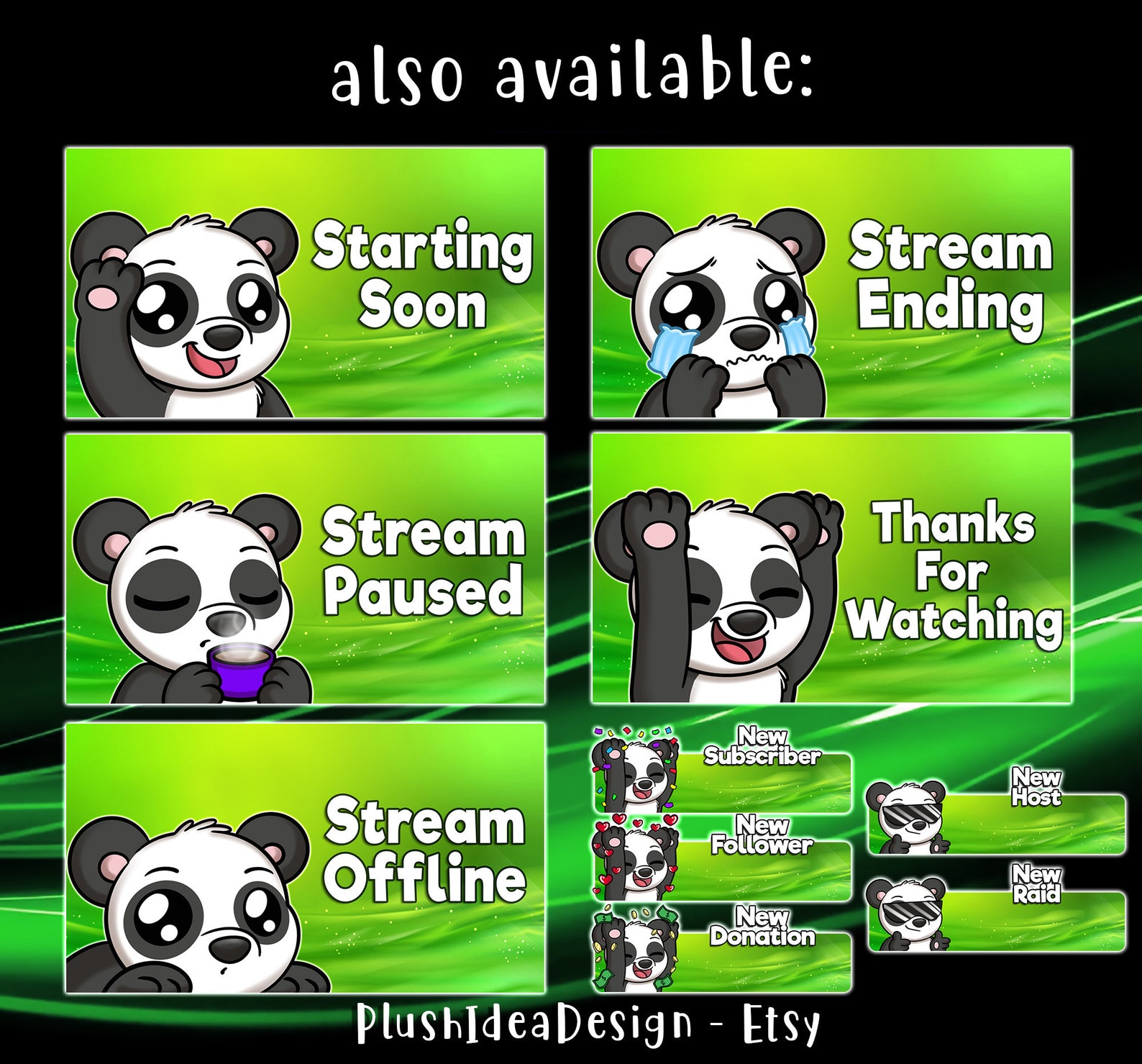 Cute Panda Heart, Love, Hype, Confetti, Sip, Snack - 3 Twitch Sub ...