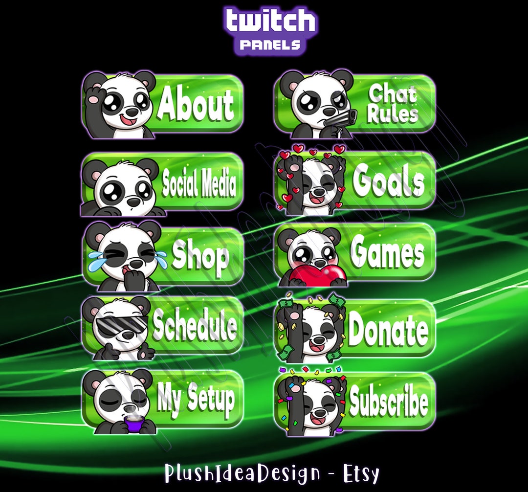 Cute Panda Panels - 10 Twitch Panels Package - Graphics for Streamer ...