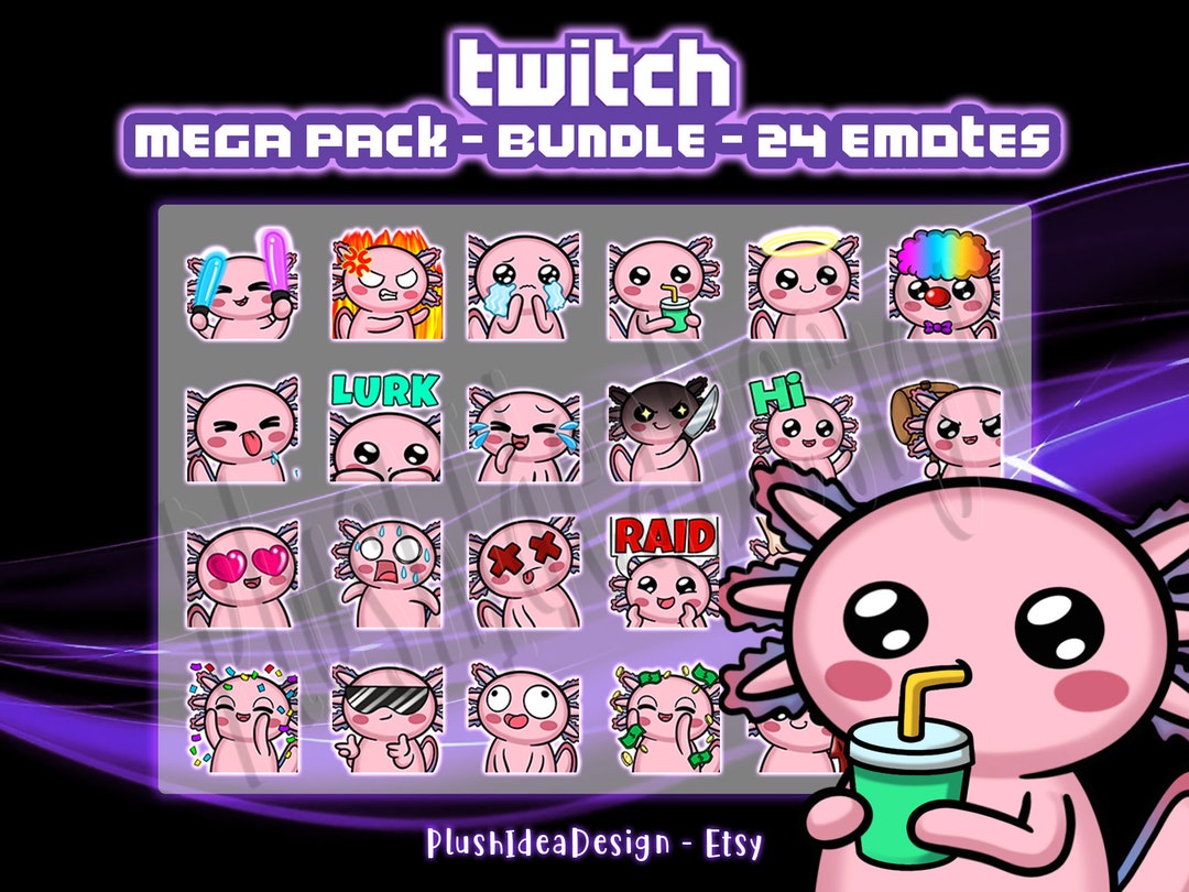 Cute Kawaii Axolotl Mega Pack - 24 Twitch Sub Emotes Pack - Axolotl ...