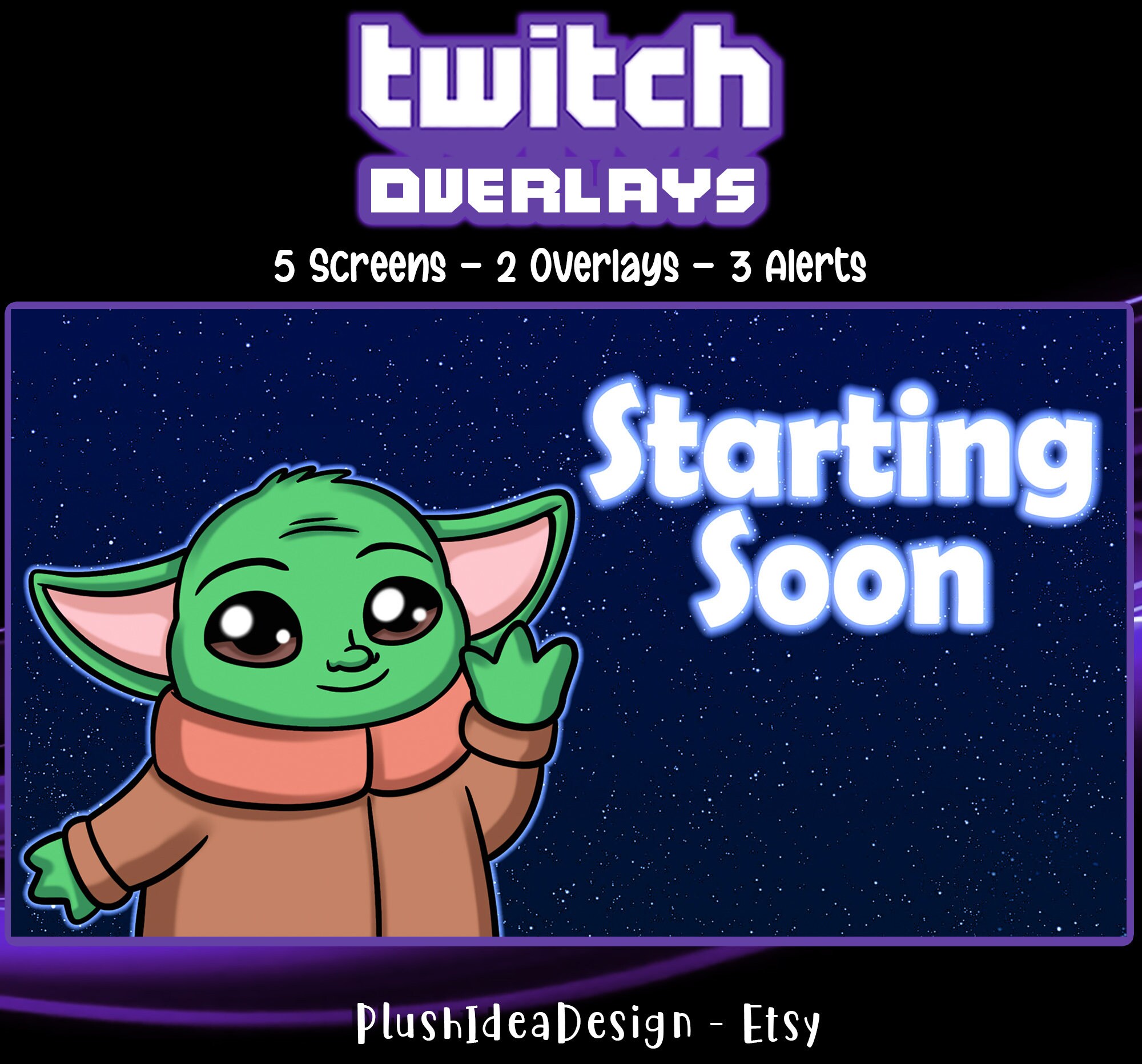 Twitch Screens, Alerts and Overlays Pack Baby Yoda, Cute Yoda, Pastel ...