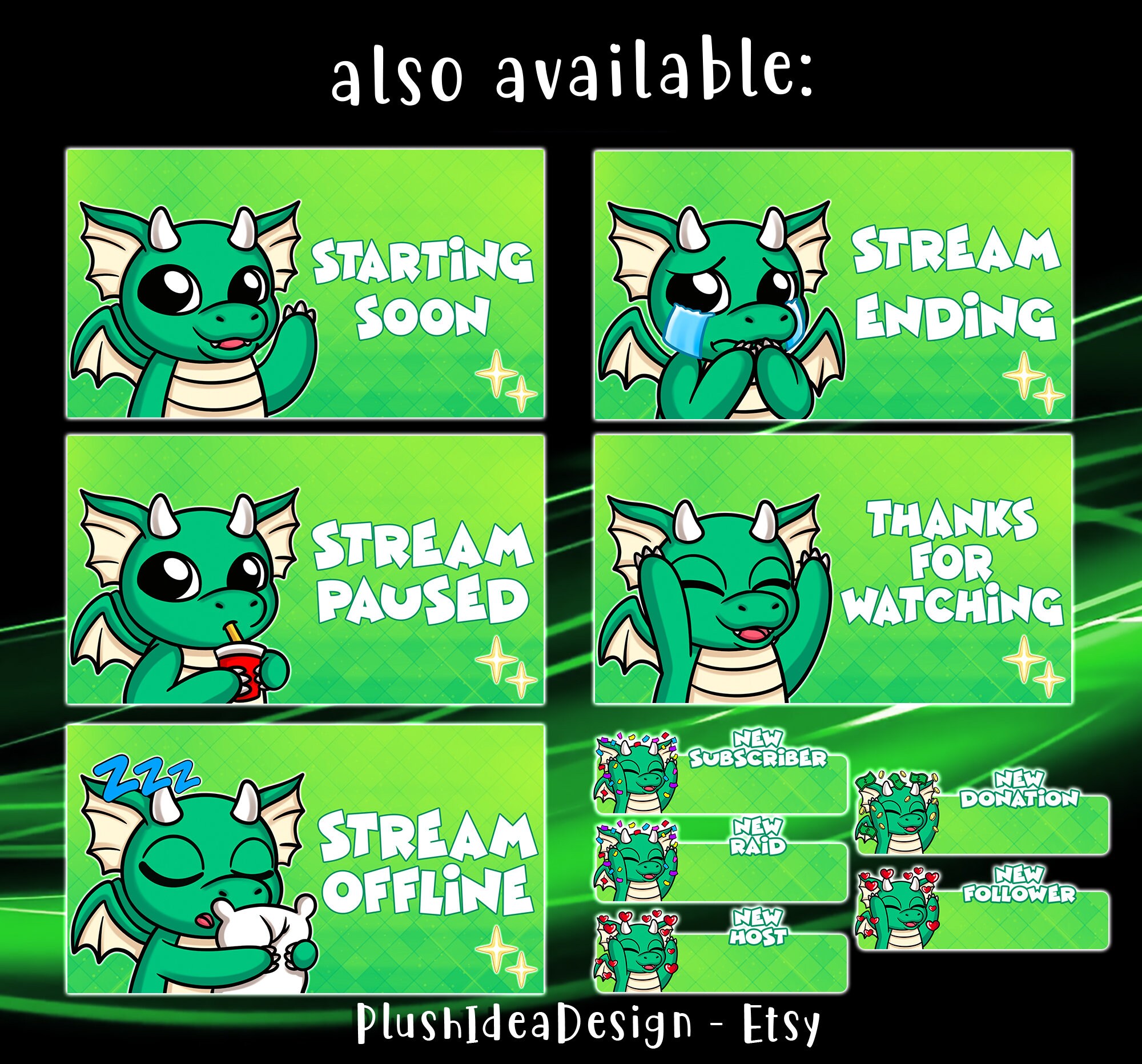 Cute Dragon Panels - 10 Twitch Panels Package - Graphics for Streamer ...